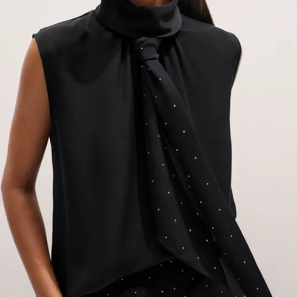 ME+EM Silk Sleeveless Top With Embellished Scarf