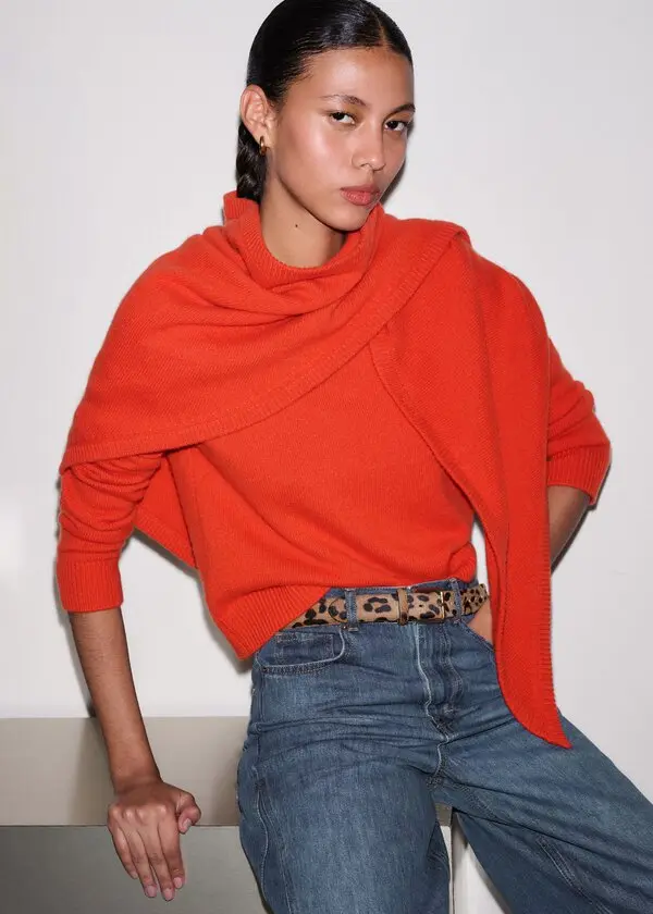 ME+EM Cashmere Triangle Knit Scarf - Vivid Orange