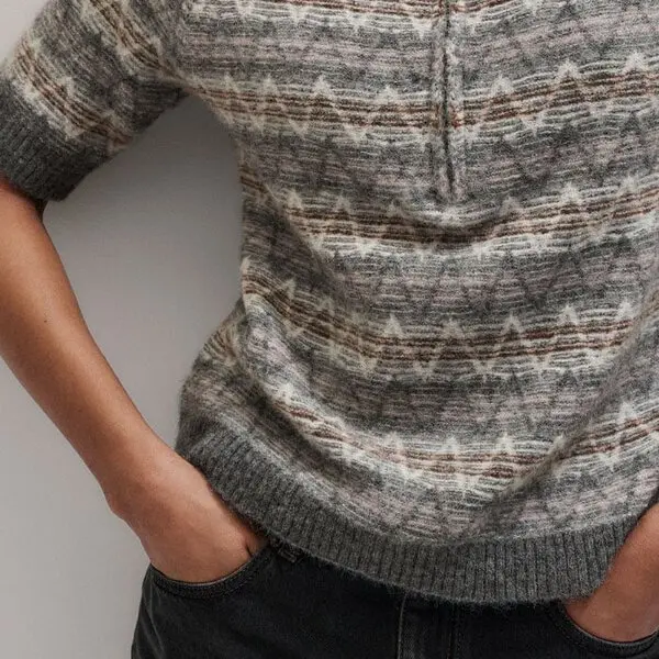 ME+EM Jacquard Knit Half Zip Tee