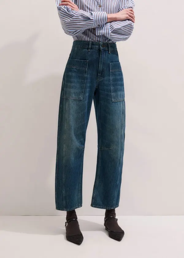 ME+EM Patch Pocket Straight Leg Jean - Authentic Mid Blue Wash