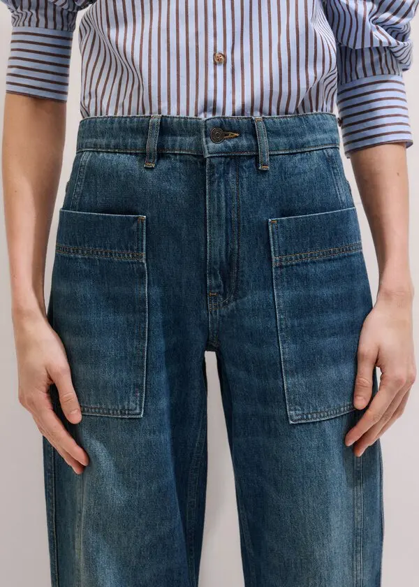 ME+EM Patch Pocket Straight Leg Jean - Authentic Mid Blue Wash