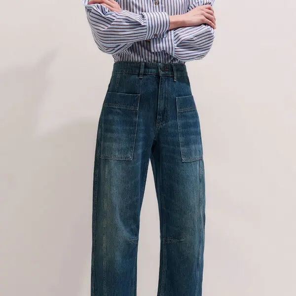 ME+EM Patch Pocket Straight Leg Jean - Authentic Mid Blue Wash