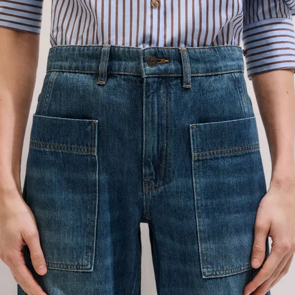 ME+EM Patch Pocket Straight Leg Jean - Authentic Mid Blue Wash