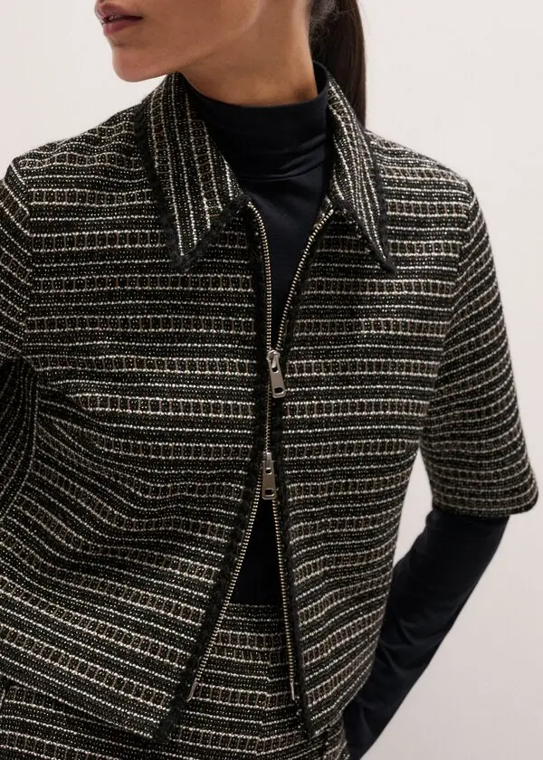 ME+EM Stripe Tweed Zip-front Top
