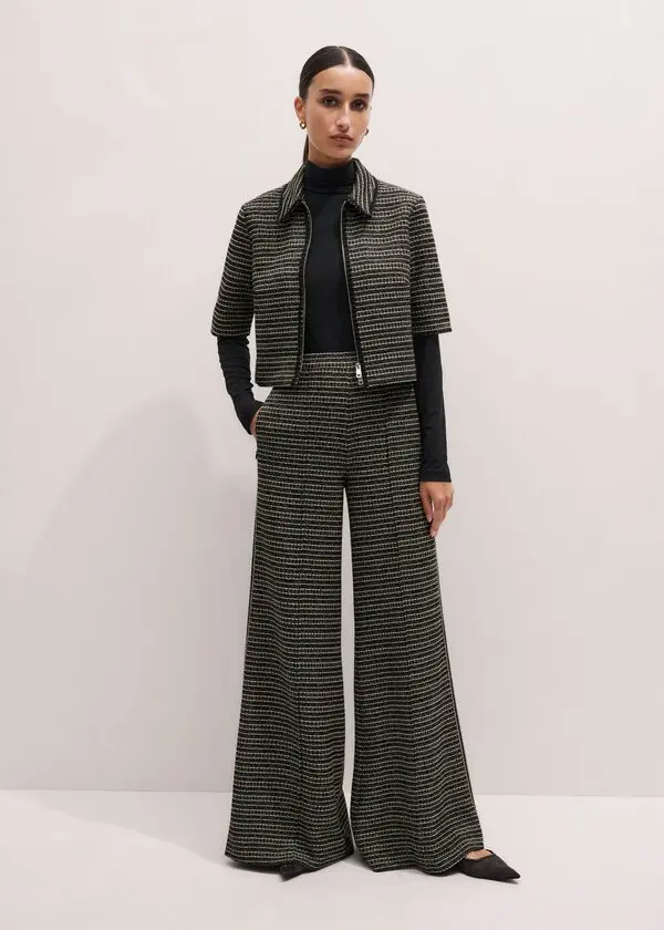 ME+EM Stripe Tweed Zip-front Top