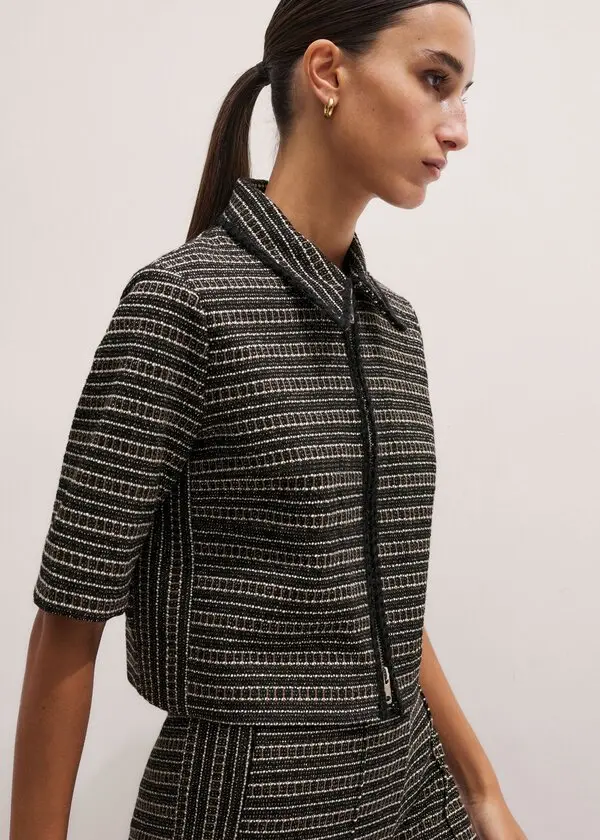 ME+EM Stripe Tweed Zip-front Top