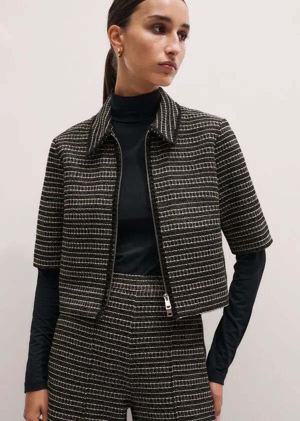 ME+EM Stripe Tweed Zip-front Top
