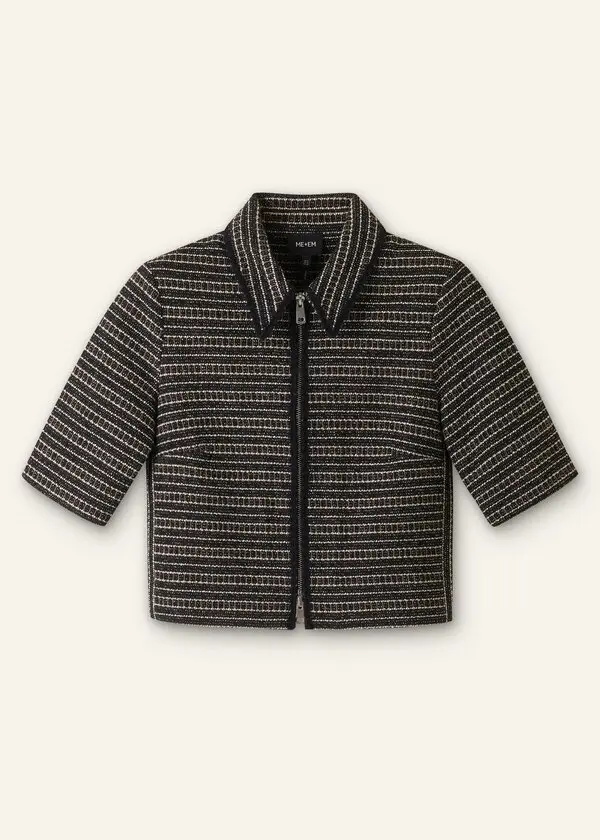 ME+EM Stripe Tweed Zip-front Top