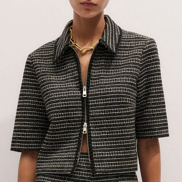 ME+EM Stripe Tweed Zip-front Top