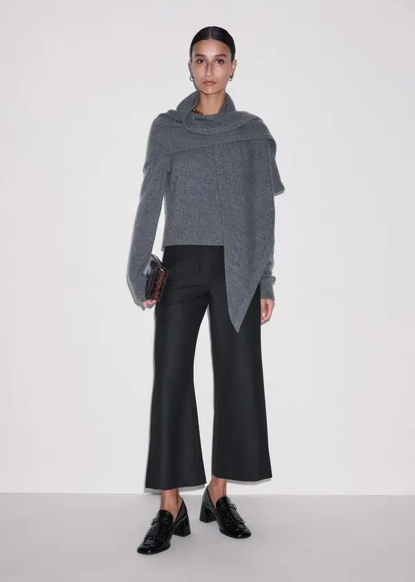 ME+EM Relaxed Fit Cropped Jumper - Mid Grey Melange