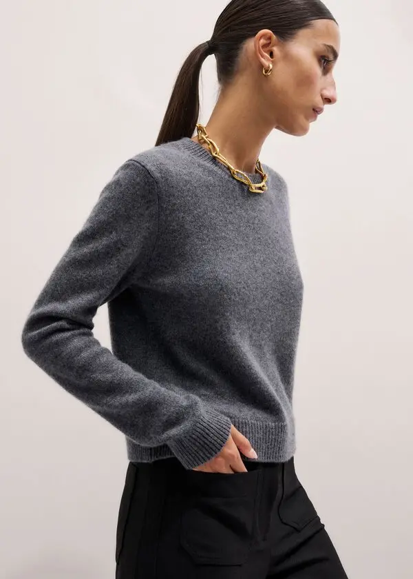 ME+EM Relaxed Fit Cropped Jumper - Mid Grey Mélange