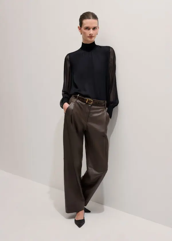 ME+EM Silk Chic Rib Straight Blouse - Black