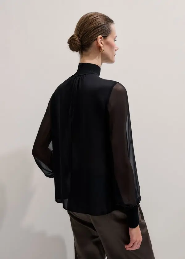 ME+EM Silk Chic Rib Straight Blouse - Black