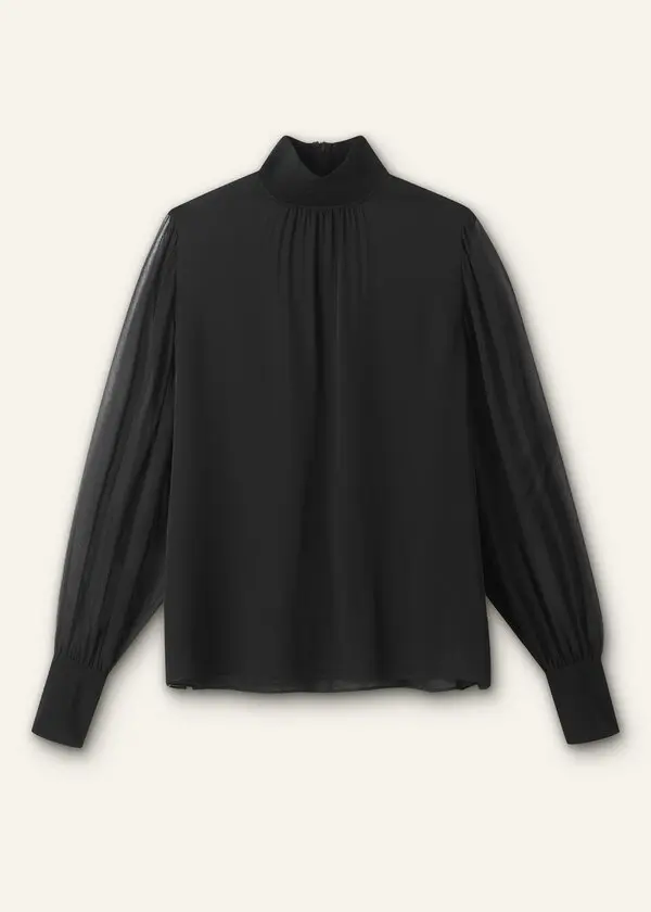 ME+EM Silk Chic Rib Straight Blouse - Black