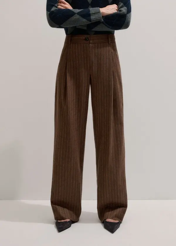 ME+EM Pleated Pinstripe Trousers - Toffee