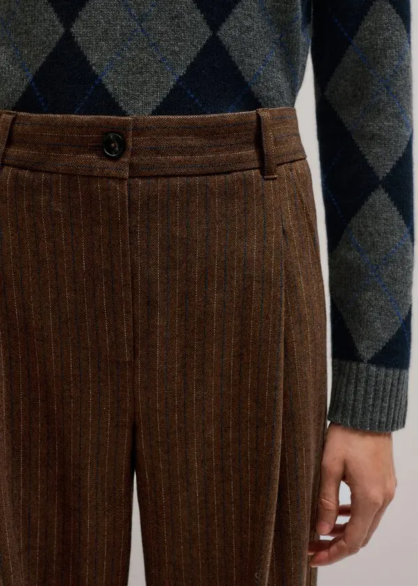 ME+EM Pleated Pinstripe Trousers - Toffee