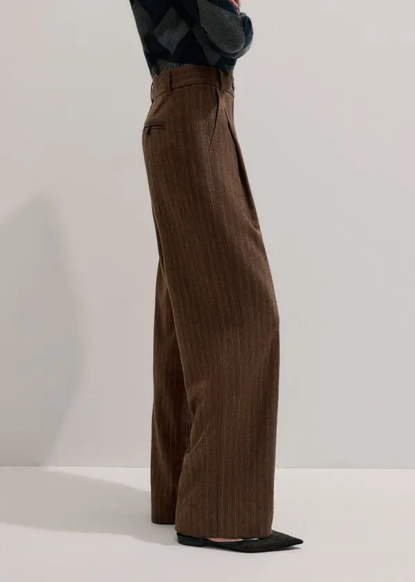 ME+EM Pleated Pinstripe Trousers - Toffee