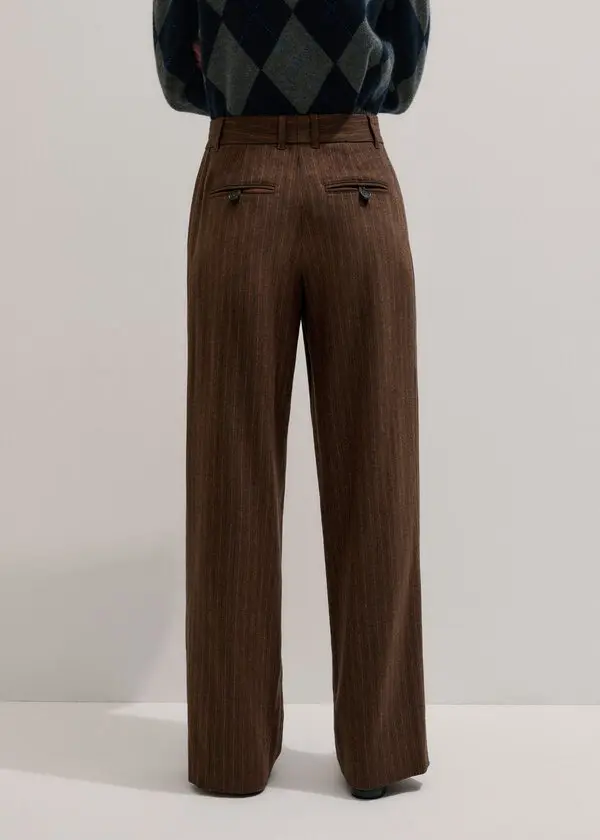 ME+EM Pleated Pinstripe Trousers - Toffee