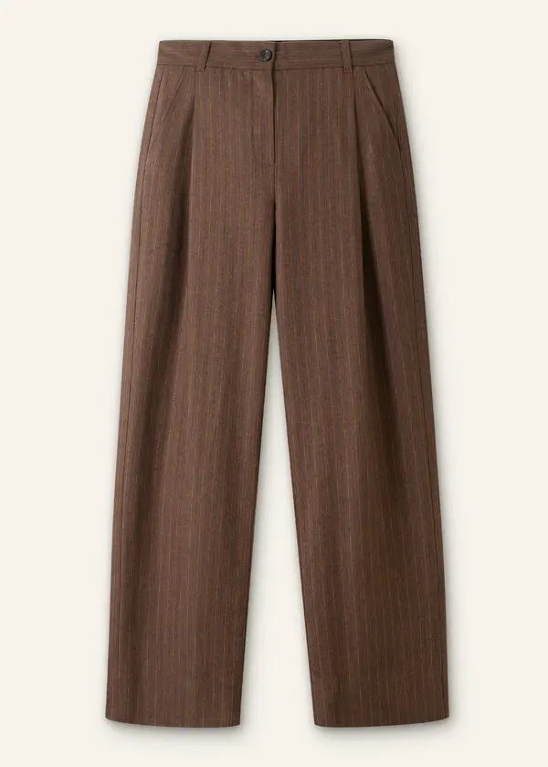 ME+EM Pleated Pinstripe Trousers - Toffee
