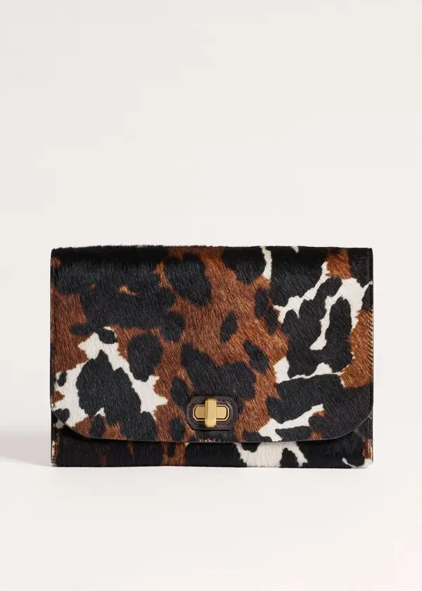 ME+EM Cow Print Envelope Clutch - Dark Brown Multi