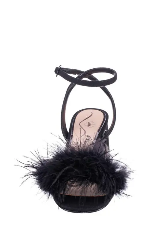 Nina Ankle Strap Feathered Sandals - Black