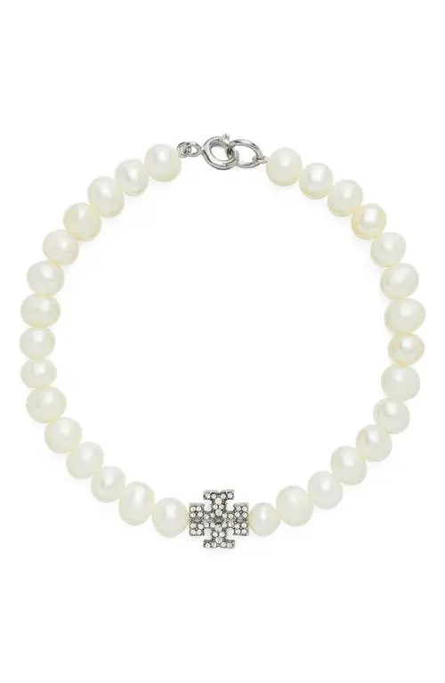 Tory Burch Moondance Pearl And Pavé Bracelet - Tory Silver/crystal/pearl
