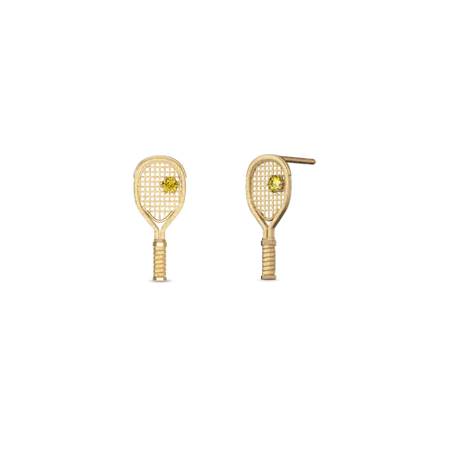 PASCAL Tennis Racket Stud Earrings - Gold/yellow Diamond