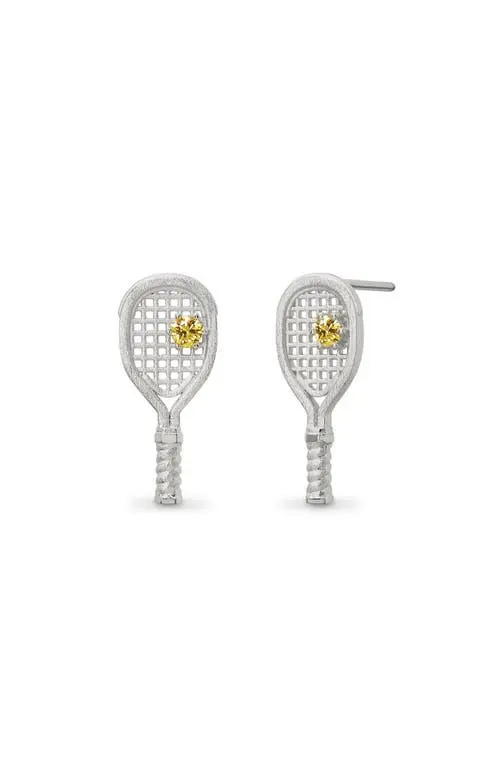 PASCAL Tennis Racket Stud Earrings - Silver/yellow Diamond