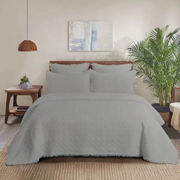 C&F HOME Trellis Cotton Quilt Set Reversible And Machine Washable - Grey