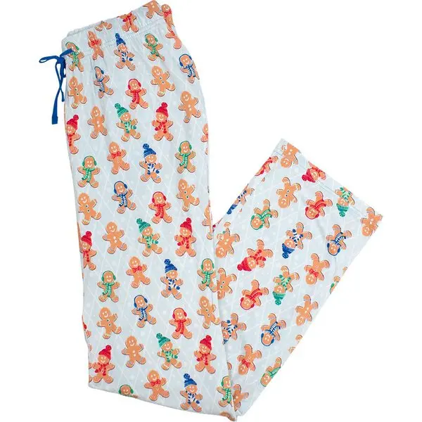 RUFFLEBUTTS Softsnooze Holiday Adult Pajama Pants - Blue Gingerbread Buddies