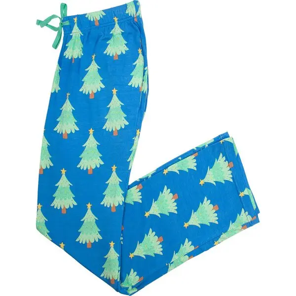 RUFFLEBUTTS Softsnooze Holiday Adult Pajama Pants - Blue Twinkling Trees