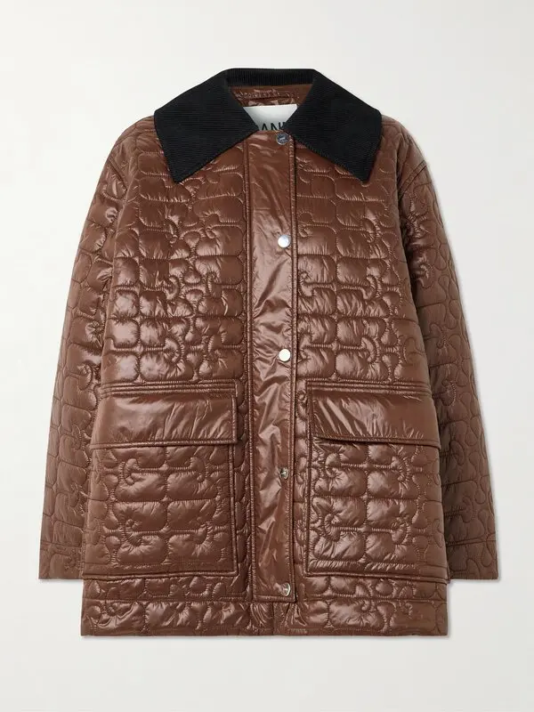 GANNI Cotton Corduroy-trimmed Quilted Recycled-shell Jacket