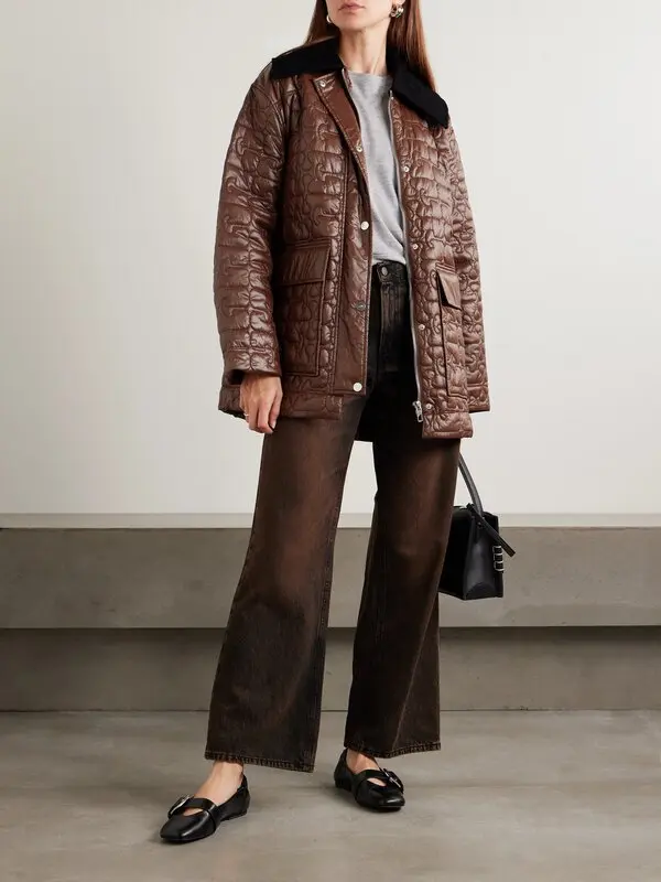 GANNI Cotton Corduroy-trimmed Quilted Recycled-shell Jacket