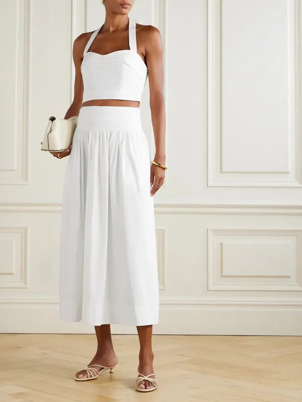 Posse Rue Cotton-poplin Halterneck Bustier Top - Neutrals