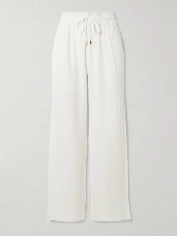 Melissa Odabash Krissy Crinkled-cotton Straight-leg Pants - Neutrals