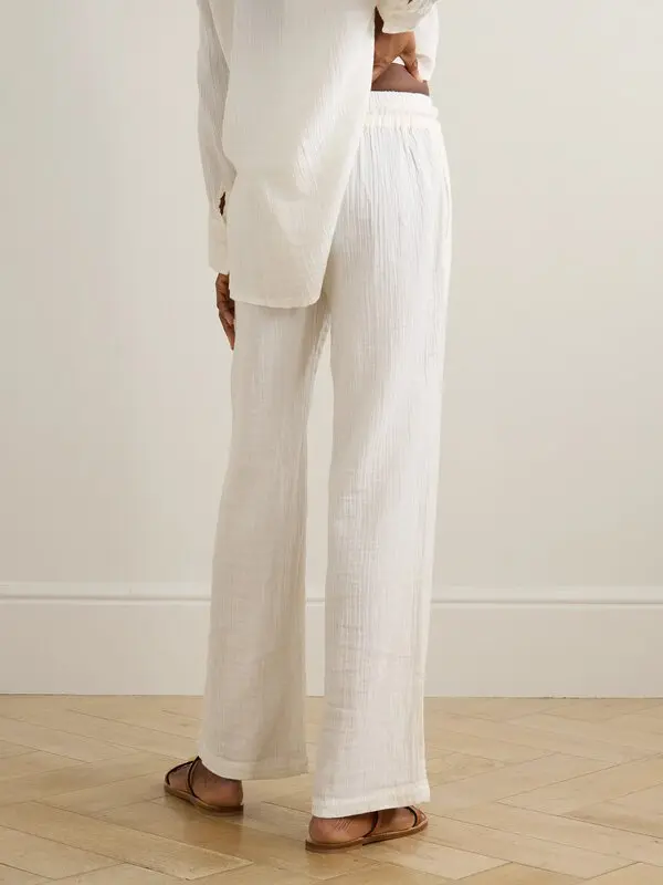 Melissa Odabash Krissy Crinkled-cotton Straight-leg Pants - Neutrals