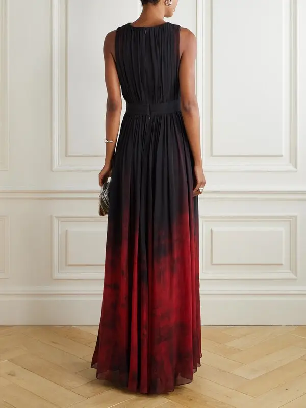 Elie Saab Pleated Dégradé Chiffon Gown - Red