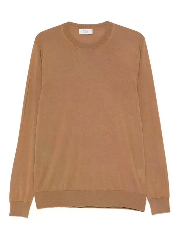 FERRANTE Crew-neck Fine Knit Sweater - Brown