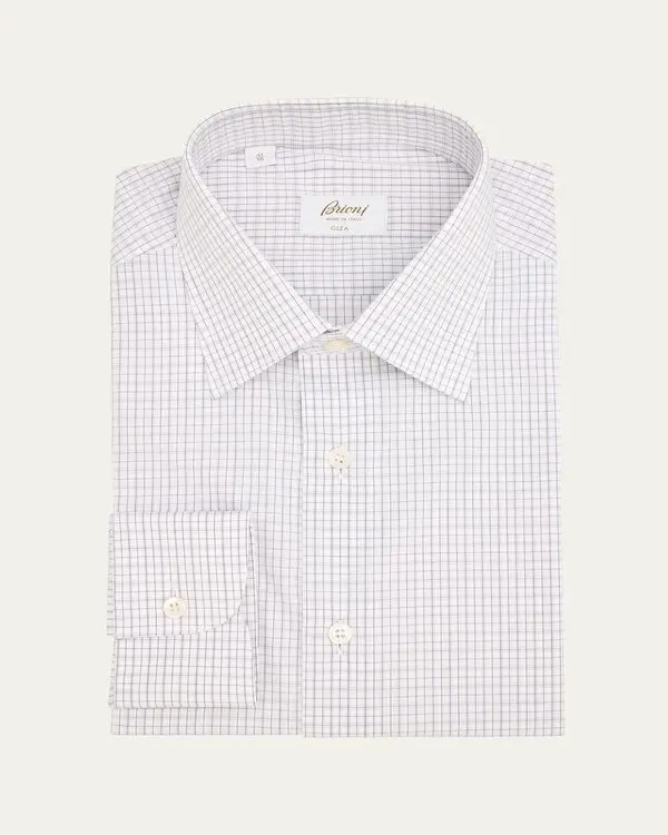 Brioni Giza 87 Cotton Grid Check Dress Shirt - Black White