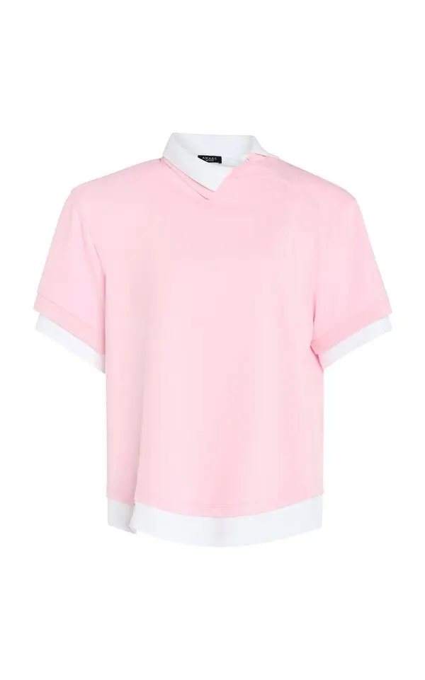 A.W.A.K.E. Mode Cotton Double-collar Rugby Top With Shoulder Pads - Pink
