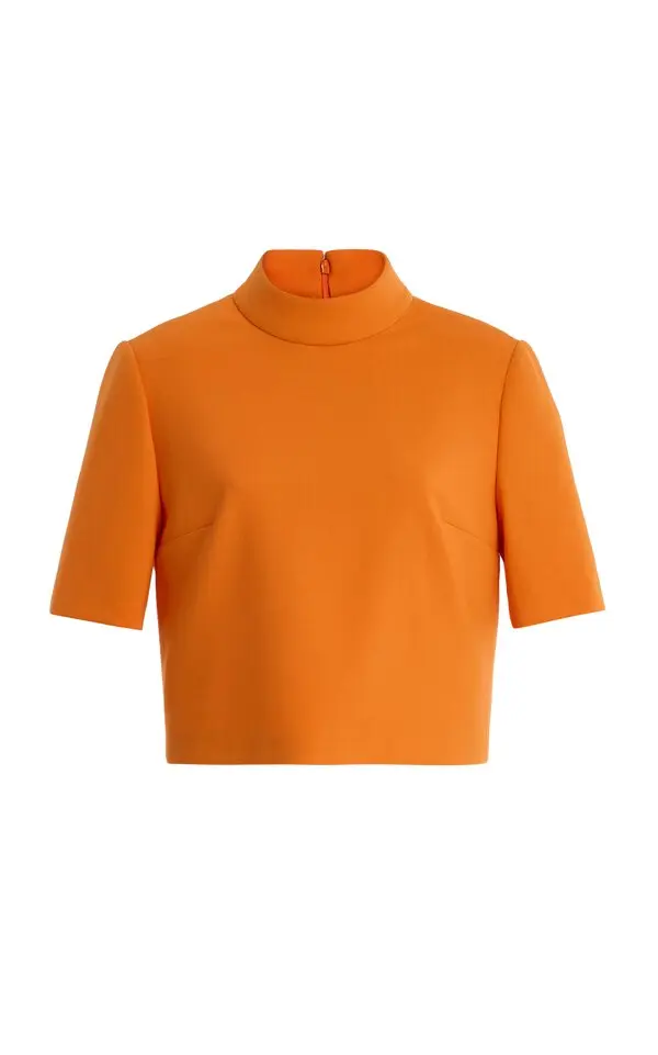 Carolina Herrera Tailored Bi-stretch Wool Mockneck Top - Orange