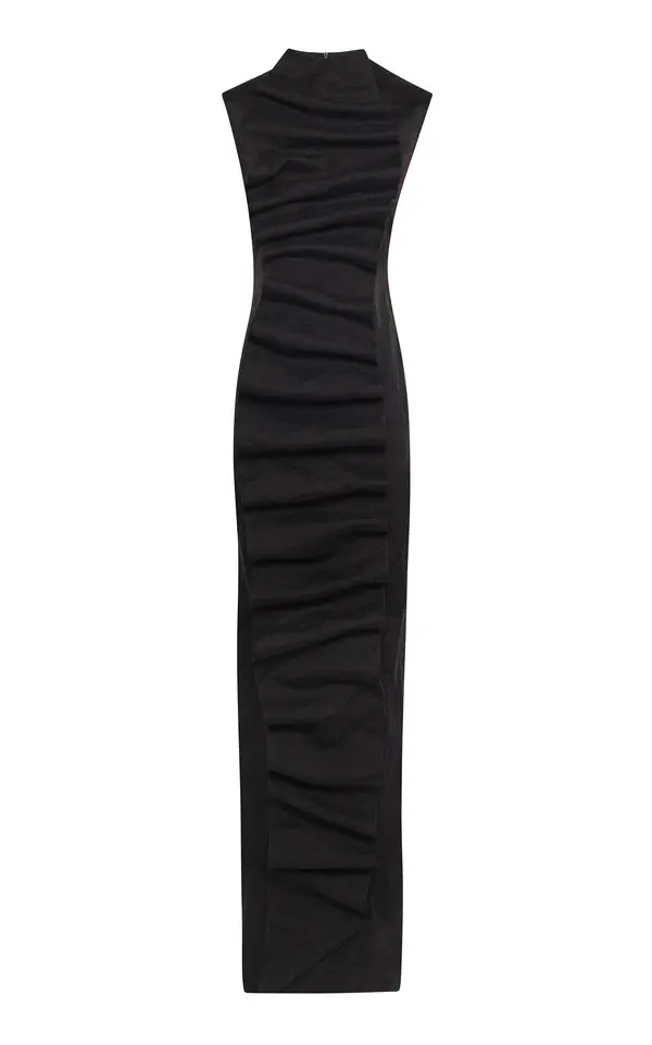 A.W.A.K.E. Mode Ruched Flax-blend Maxi Dress - Black