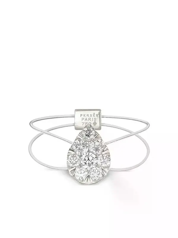 PERSEE 18ct White Gold Floating Pear Diamond Ring - Silver