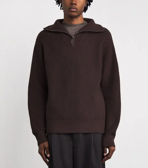 Officine Générale Merino Wool Quarter-zip Ribbed Sweater