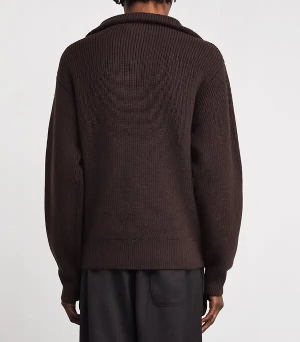 Officine Générale Merino Wool Quarter-zip Ribbed Sweater