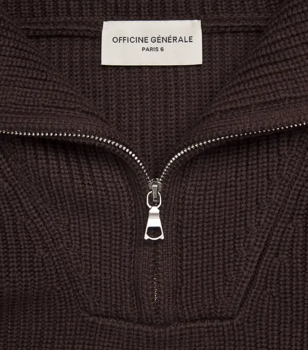 Officine Générale Merino Wool Quarter-zip Ribbed Sweater
