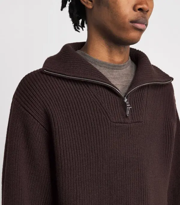 Officine Générale Merino Wool Quarter-zip Ribbed Sweater