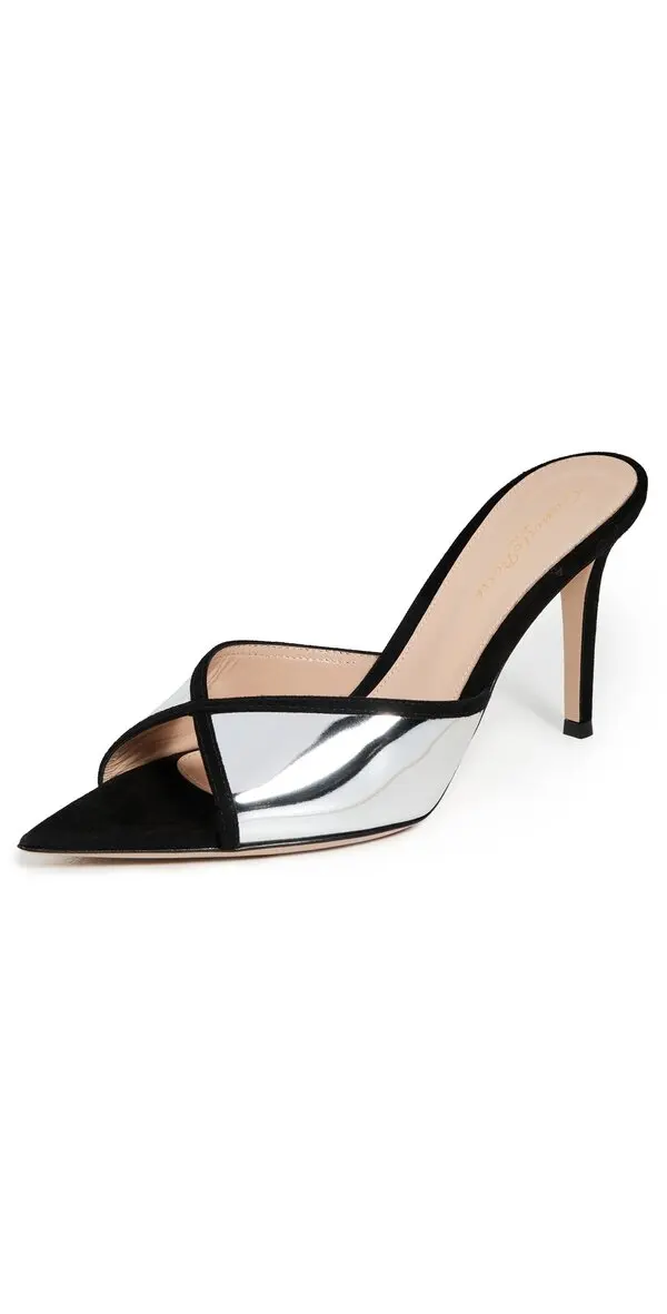 GIANVITO ROSSI Metallic And Suede Leather Heels - Black+silver