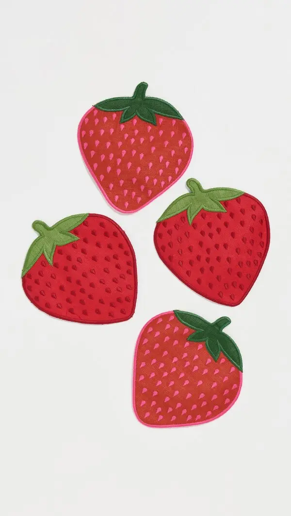 PIECEWORK Strawberry Cocktail Napkins Set Of 4