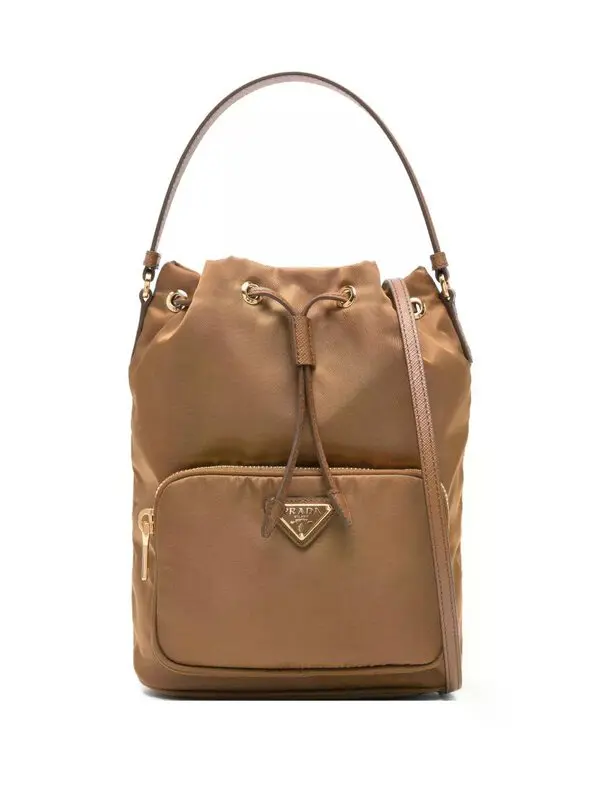 Prada Drawstring Pocket Satchel - Brown